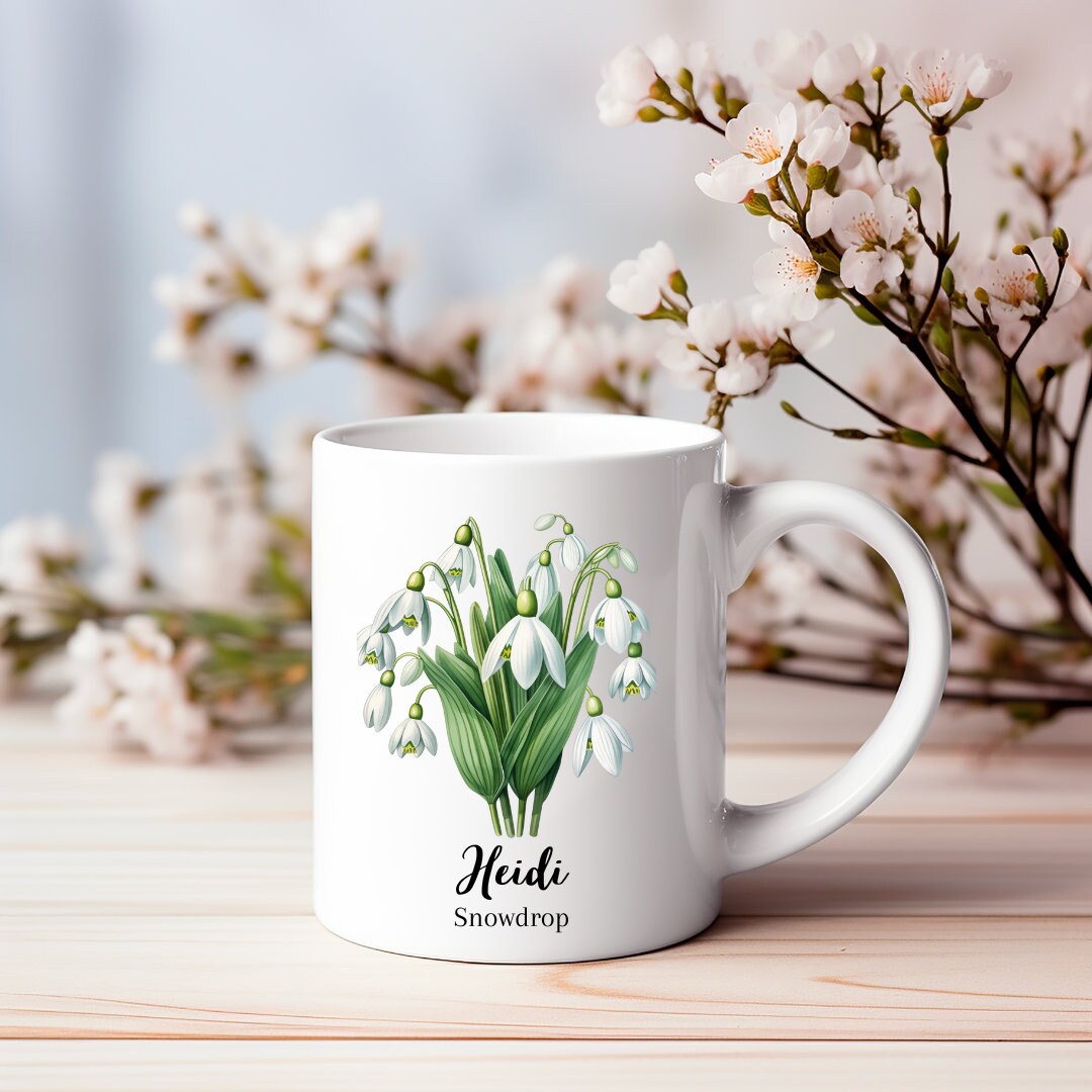 Personalized Birth Flower Mug January Custom Birth Month Birth Flower