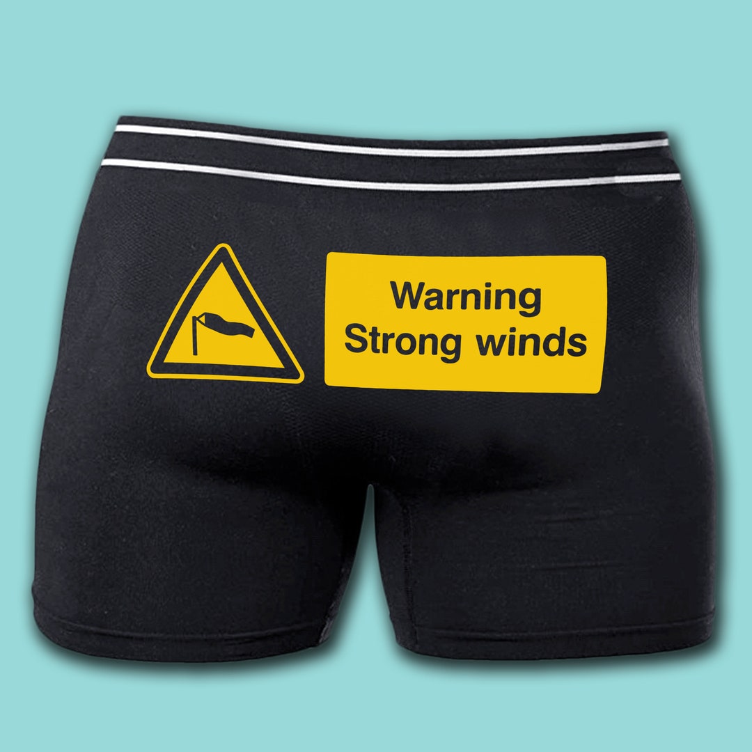 Warning Strong Winds Boxer Shorts – Funny Novelty Joke Underwear ...