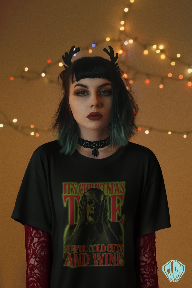 Ed Gein Sinful Cold Cuts and Wine Christmas T-shirt Black - Horror Alternative Christmas Shirt ...