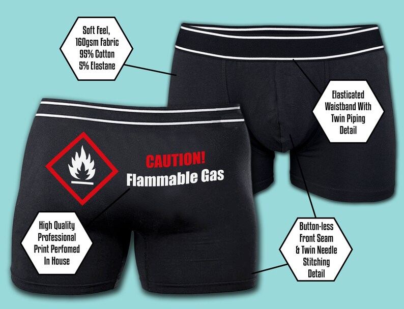 Caution Flammable Gas Boxer Shorts Funny Joke Novelty Gift Idea Fathers ...