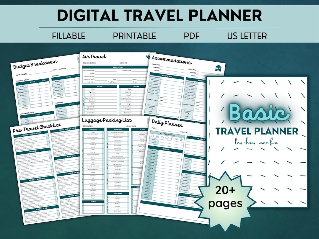 Basic Travel Planner - Digital Planner - US Letter - Etsy