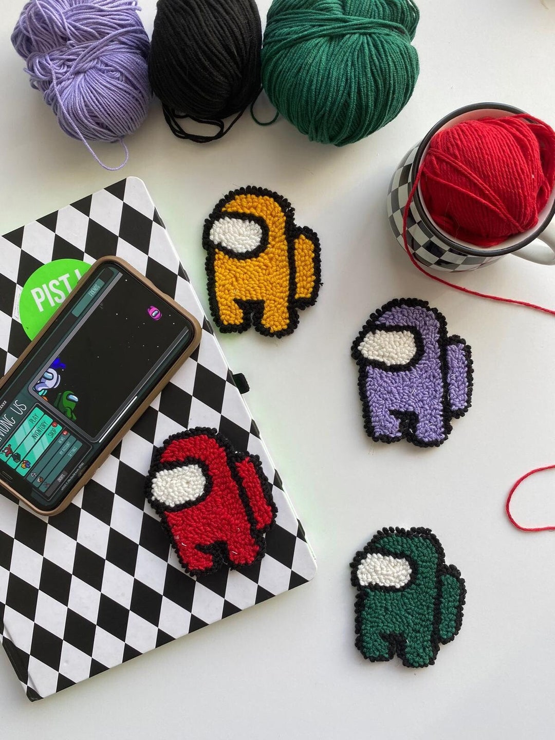 Among Us Design Punch Needle Coaster Kit DIY 4pcs Tufting Project Kit ...