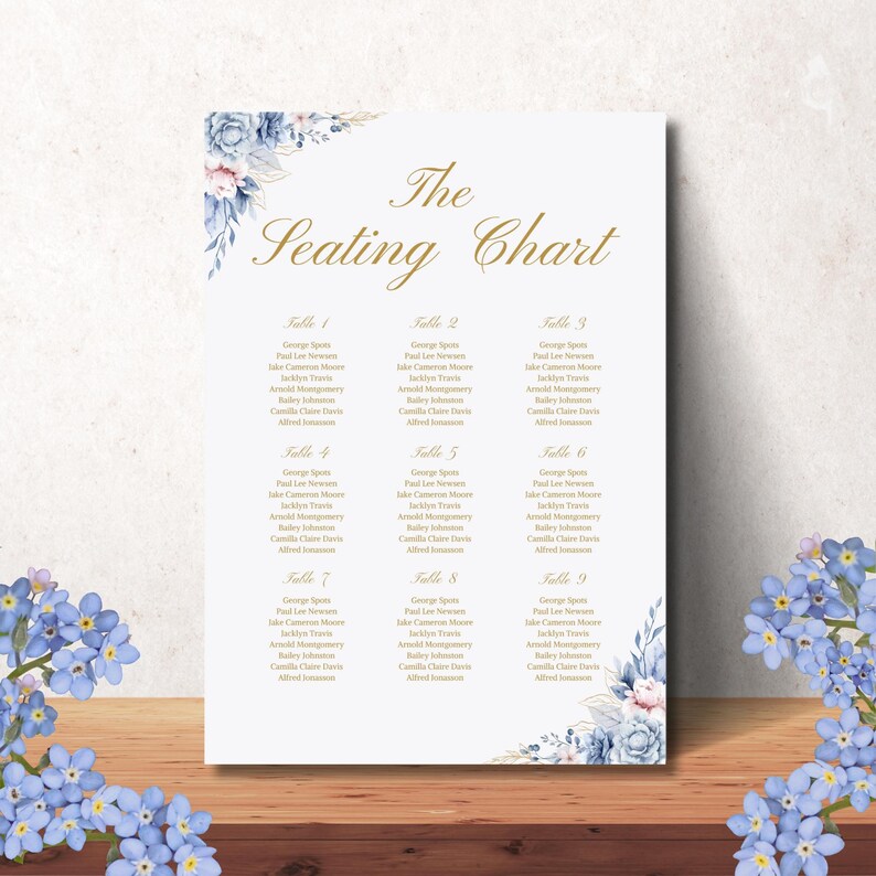 Light Blue Blush Floral Seating Chart - Etsy