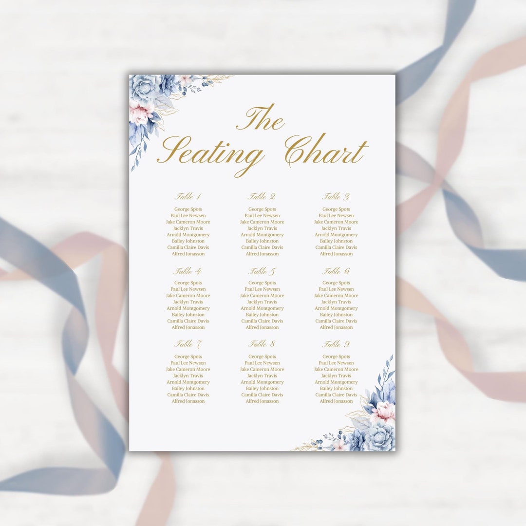 Light Blue Blush Floral Seating Chart - Etsy