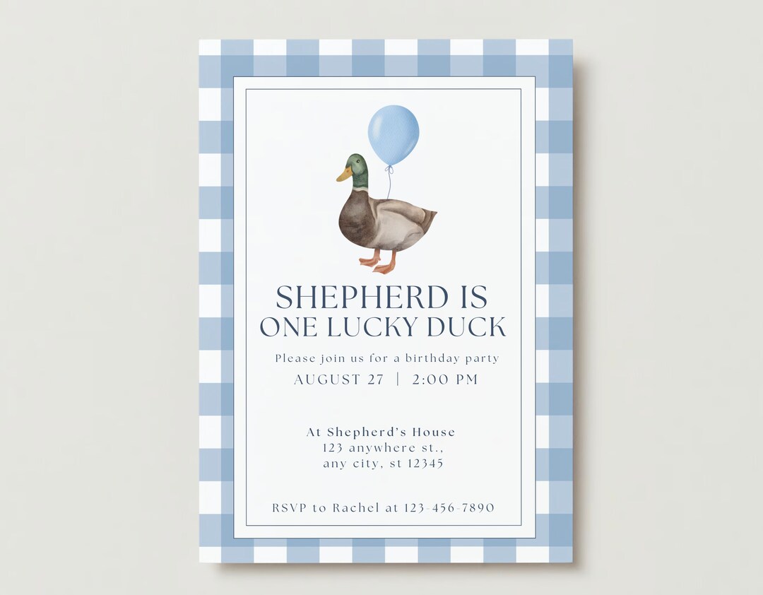 One Lucky Duck Birthday Invitation Template | Editable Boy 1st Birthday ...