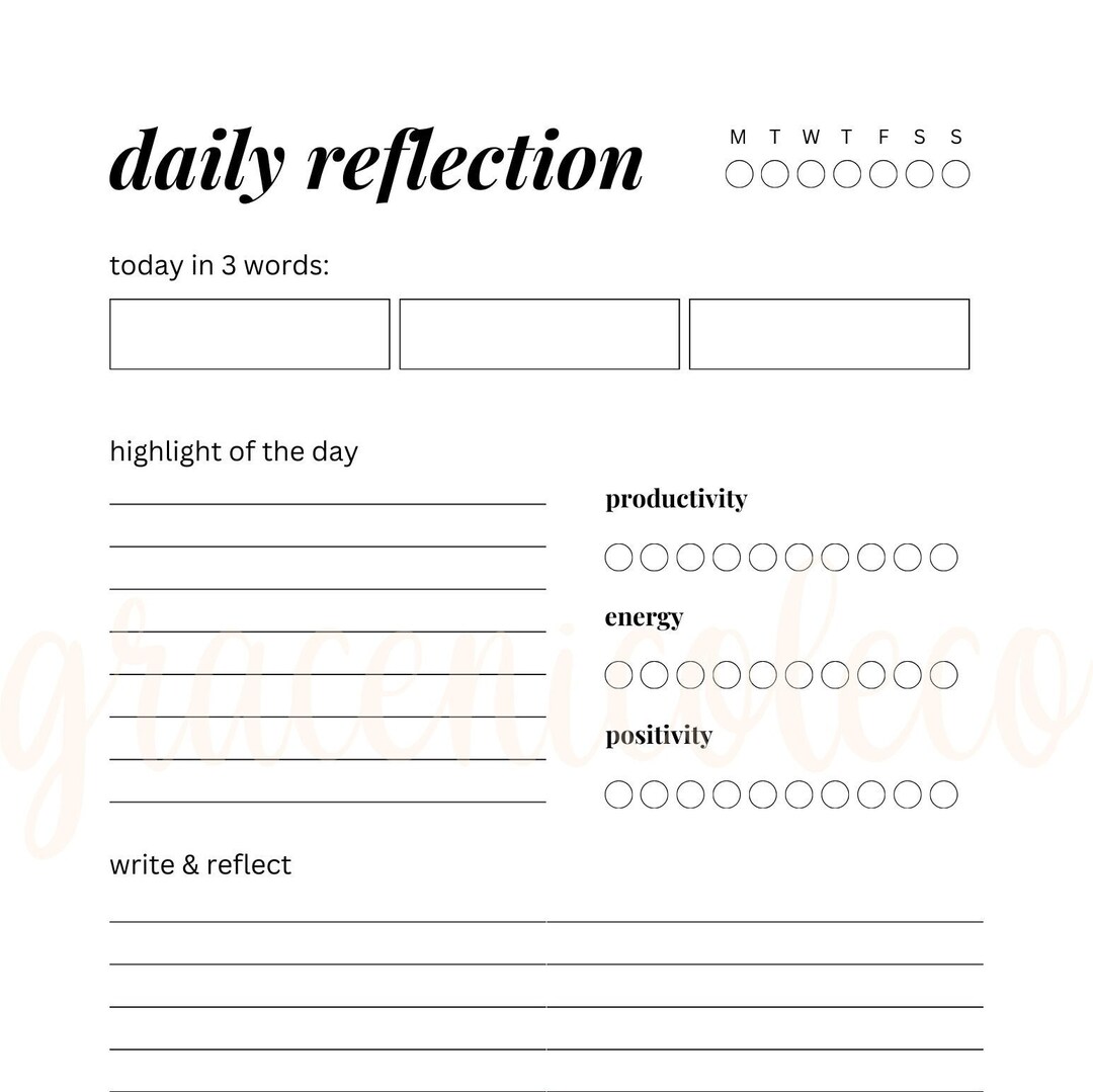 Daily Reflection Digital Planner Page Daily Review Printable - Etsy