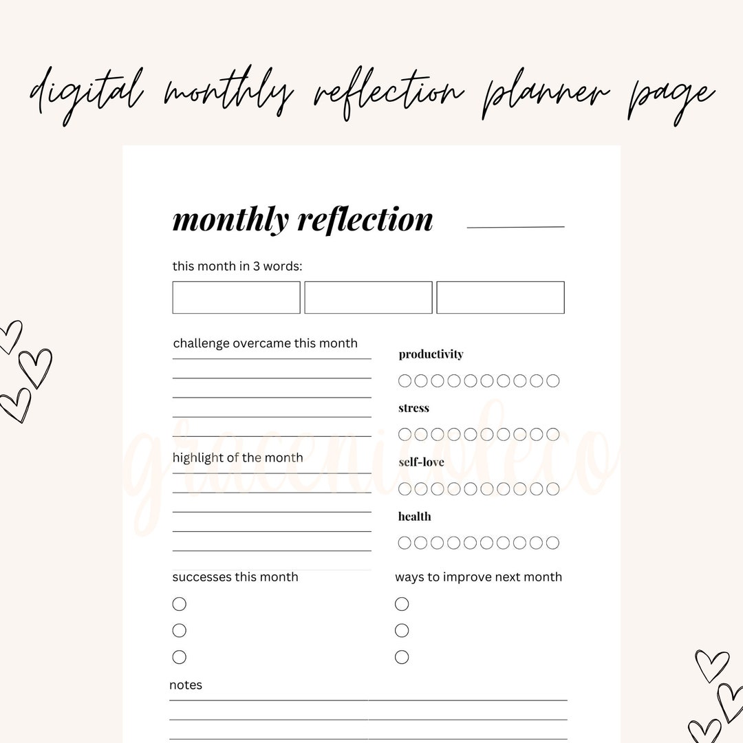 Monthly Reflection Digital Planner Page Monthly Review Fully ...