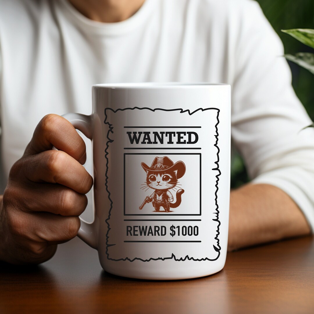 Most Wanted Cowboy Cat Ceramic Mug 15oz Western Cat Gifts, Cat Mug ...