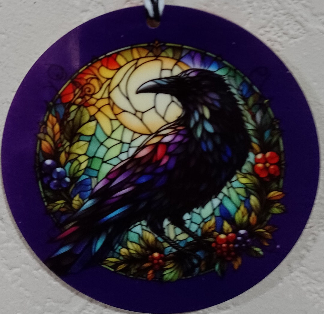 RAVEN BLACKBIRD Stained Glass Design Car Dangler / Bag Tag Gift 8 Cm ...