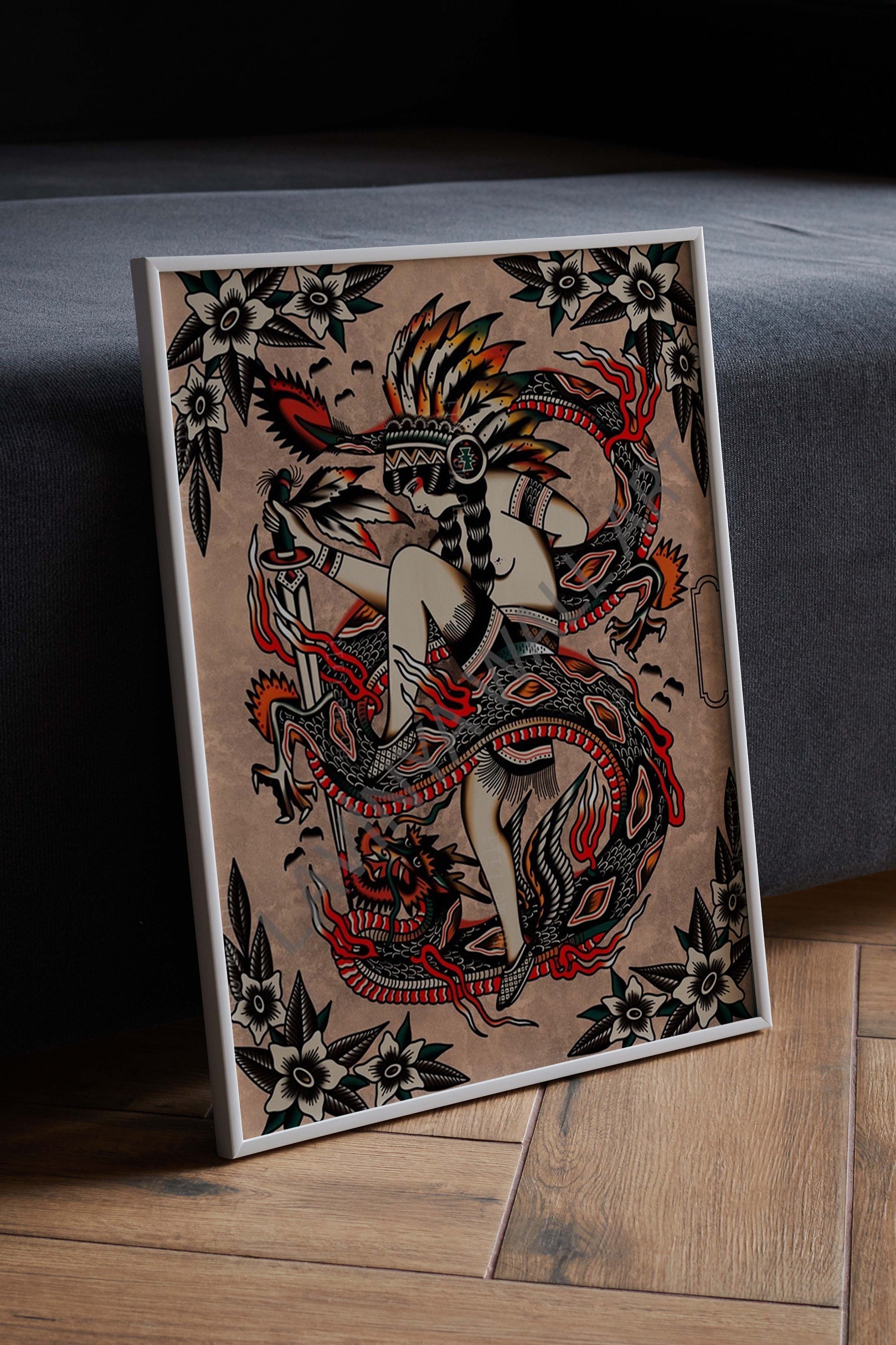 American Traditional Tattoo Canvas: Old School Ink Art - Etsy
