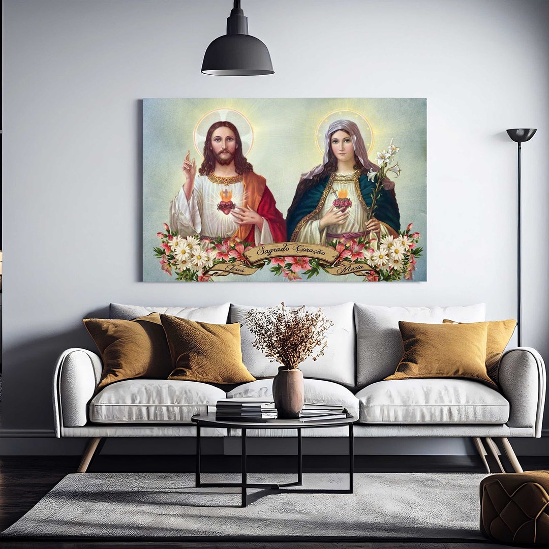 Sacred Heart of Jesus and Mary Canvas: Religious Room Decoration - Etsy