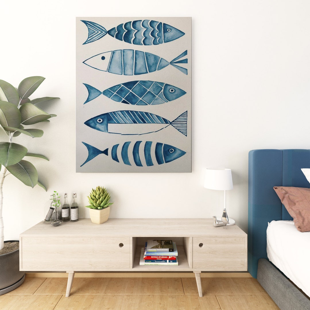 Fish Canvas, Blue Canvas, Office Decor, Hotel Decor, Popular Wall Art ...