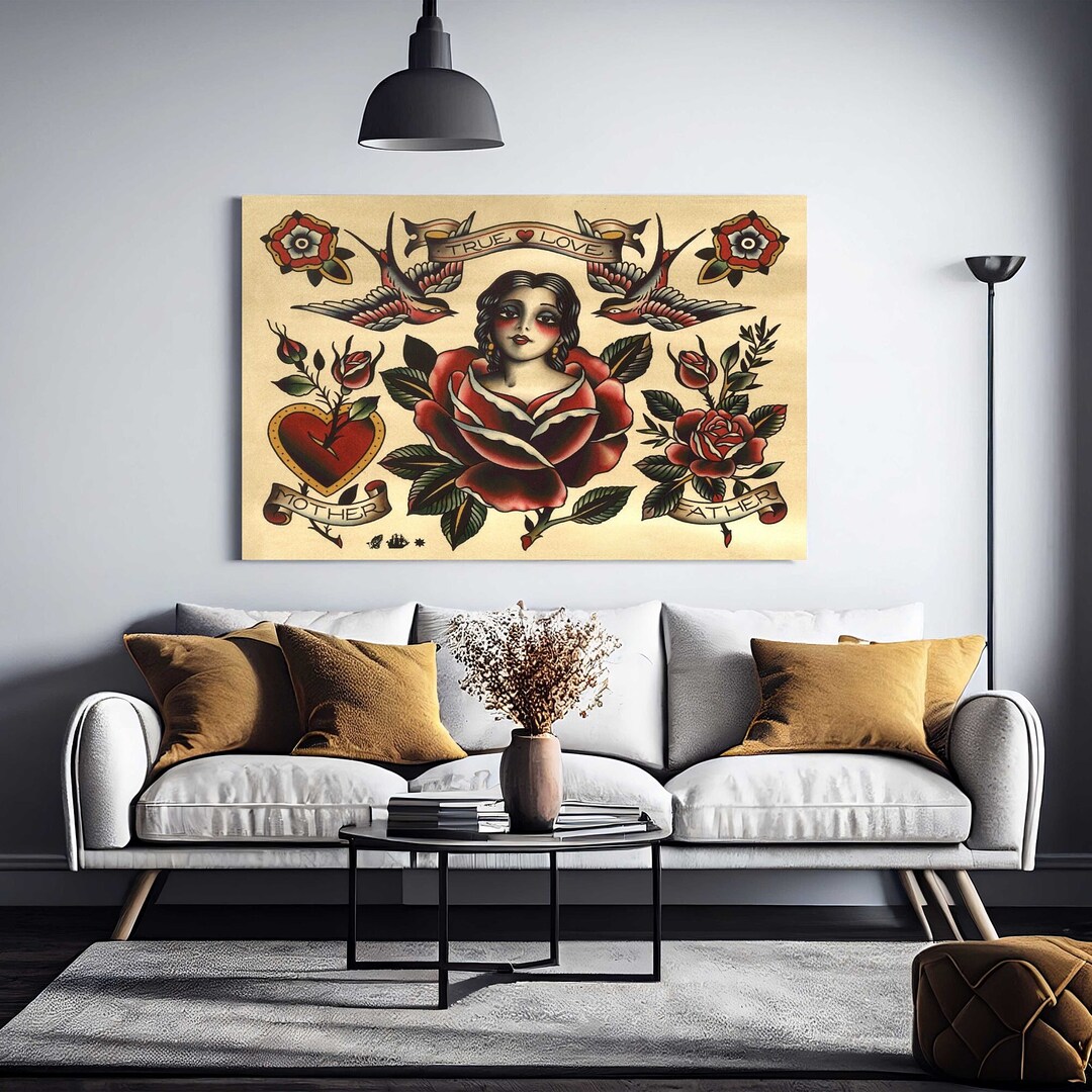 American Traditional Tattoo Canvas: Old School Ink Design - Etsy