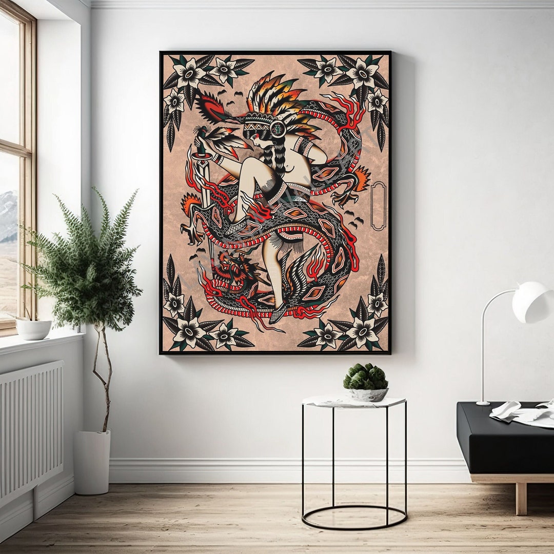 American Traditional Tattoo Canvas: Old School Ink Art - Etsy