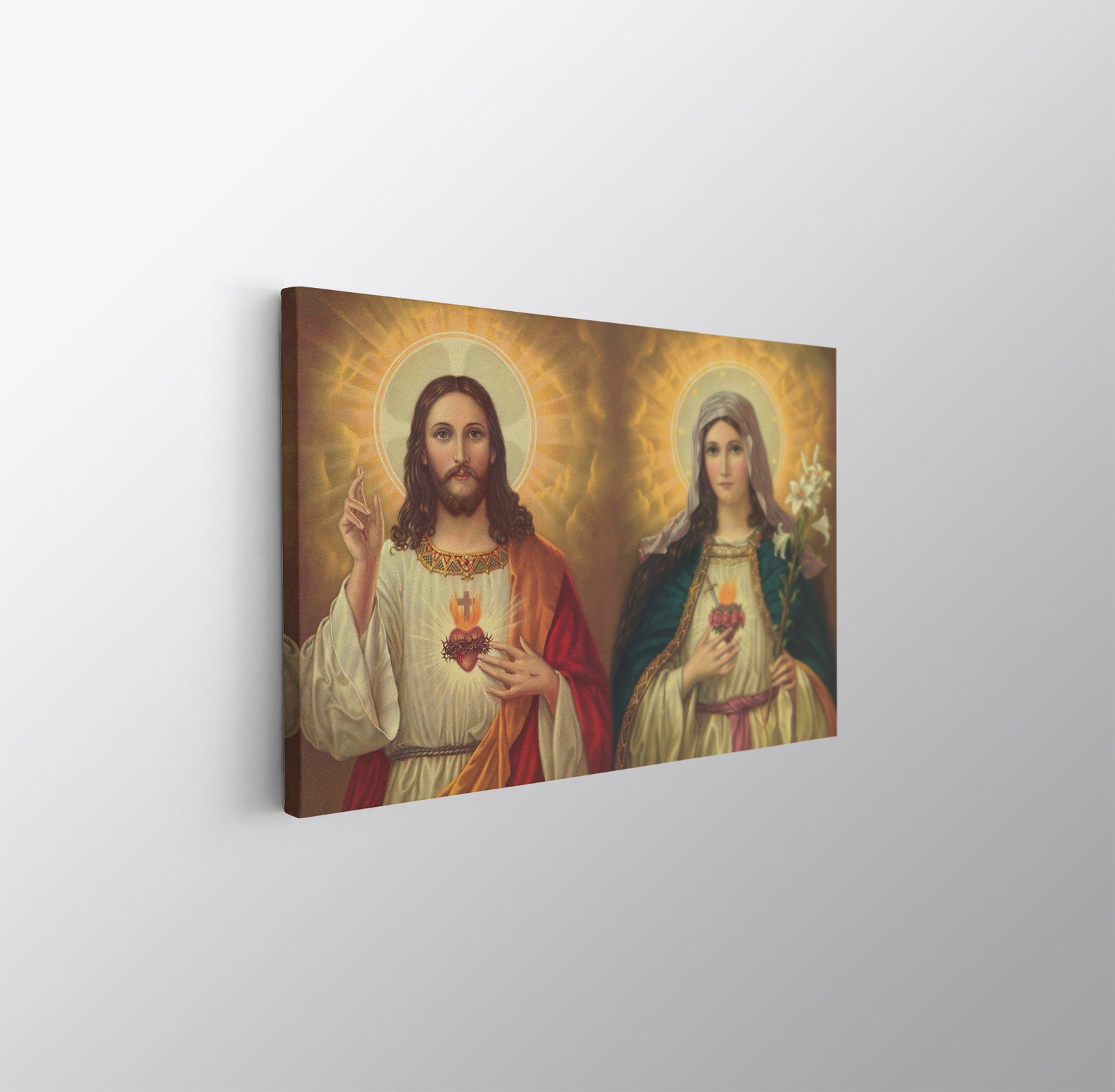 Sacred Heart of Jesus and Mary, Jesus Canvas, Jesus Heart Canvas, Mary ...