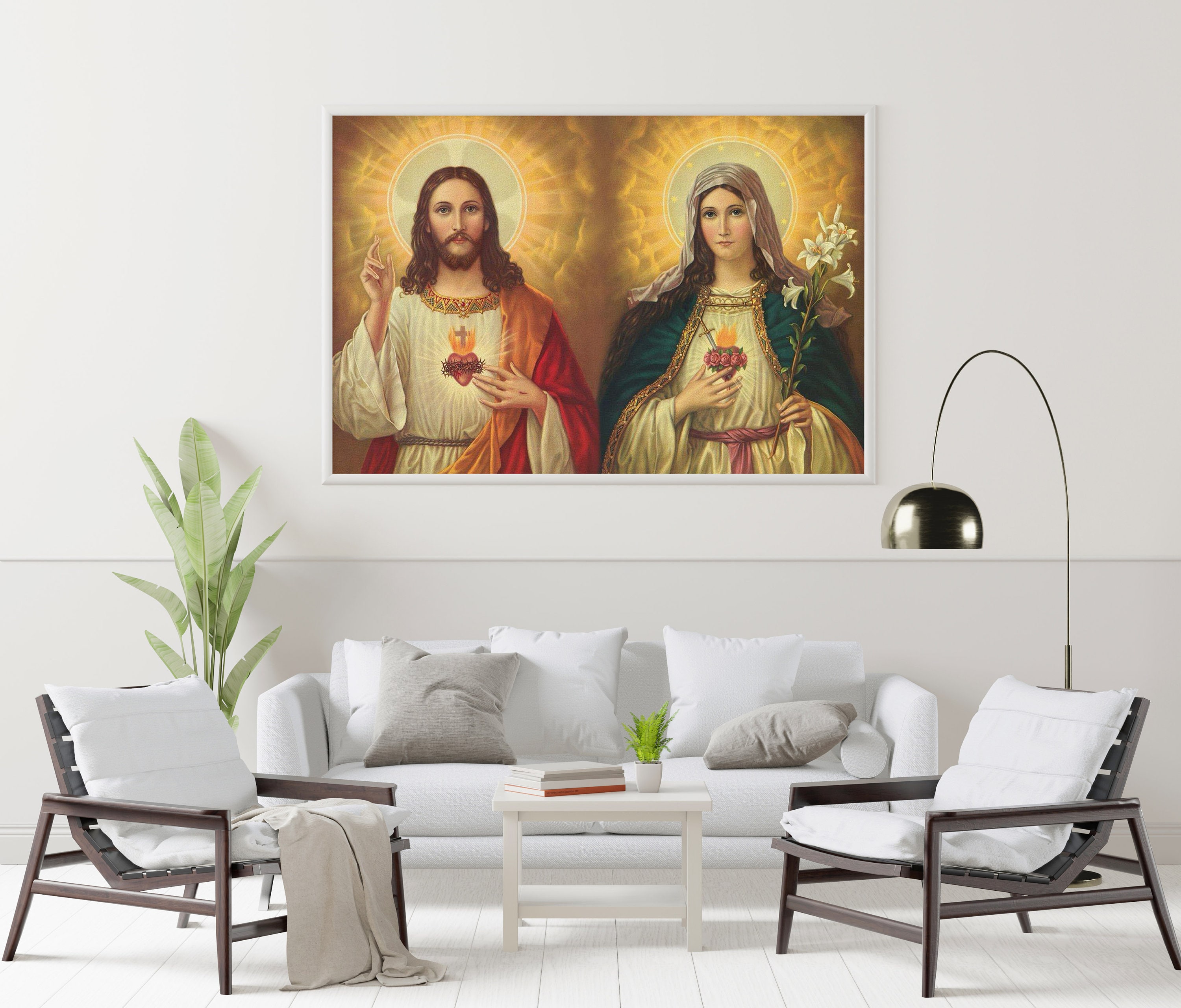 Sacred Heart of Jesus and Mary, Jesus Canvas, Jesus Heart Canvas, Mary ...