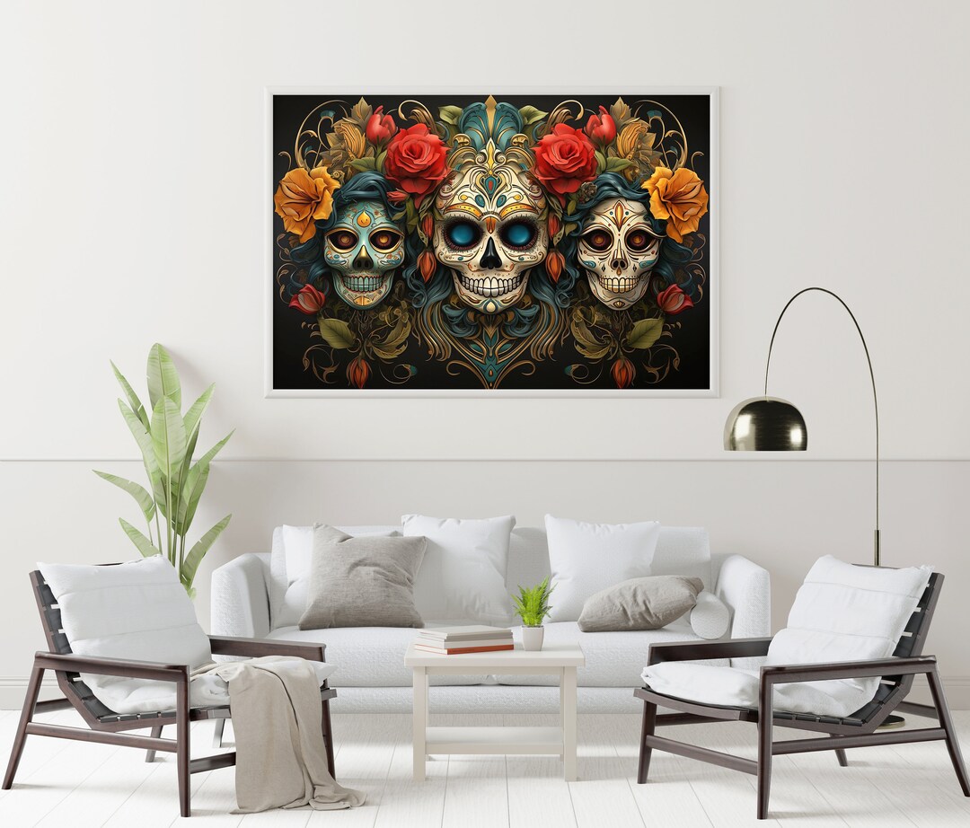 Skull Canvas, Skull Tattoo Canvas, Sugar Skull Canvas, Tattoo Design ...