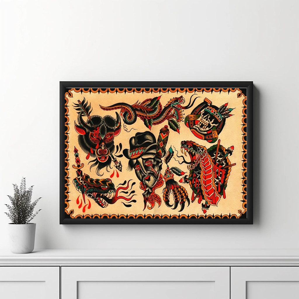 American Traditional Tattoo Canvas: Old School Ink Design - Etsy