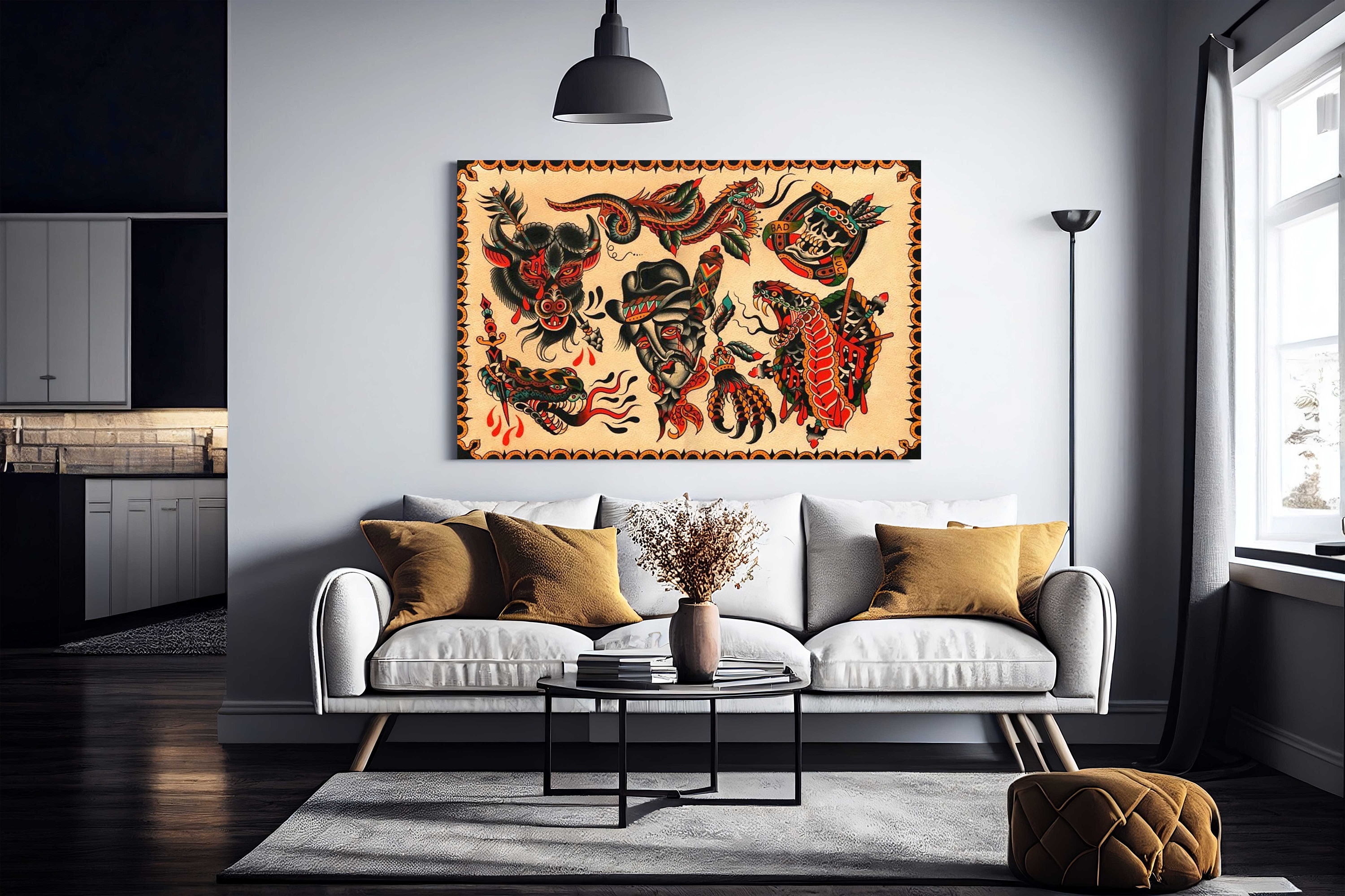 American Traditional Tattoo Canvas: Old School Ink Design - Etsy