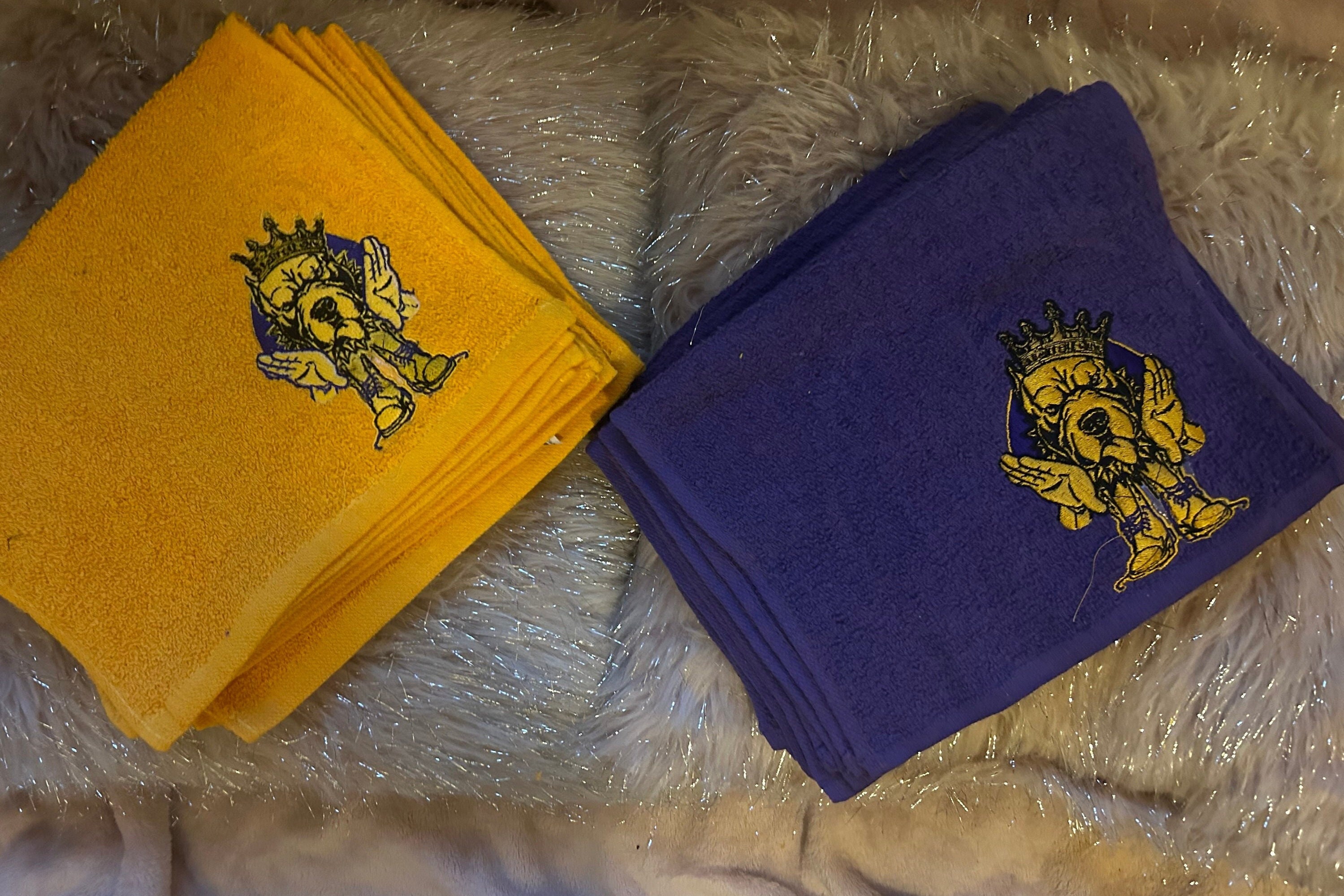 Purple and Gold Embroidered Custom Made Dog With Crown and Boots ...