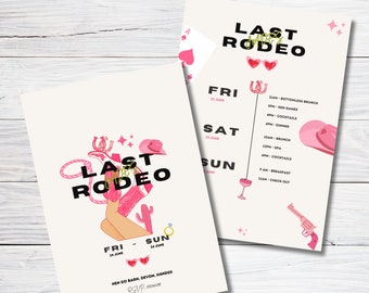 Last Rodeo Hen Party Invitation Itinerary, Personalised Cowgirl ...