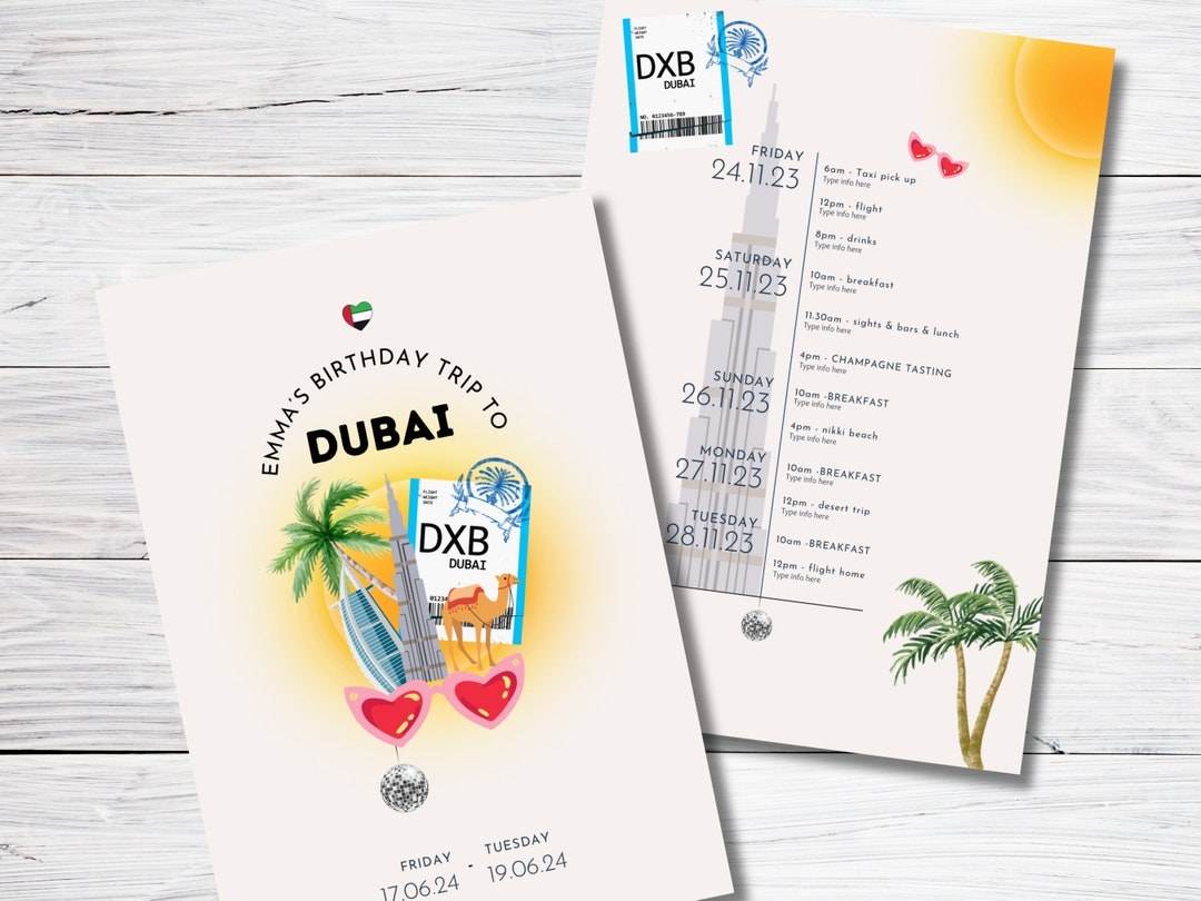 Dubai Trip Itinerary Birthday Hen Weekend Break Travel Itinerary ...