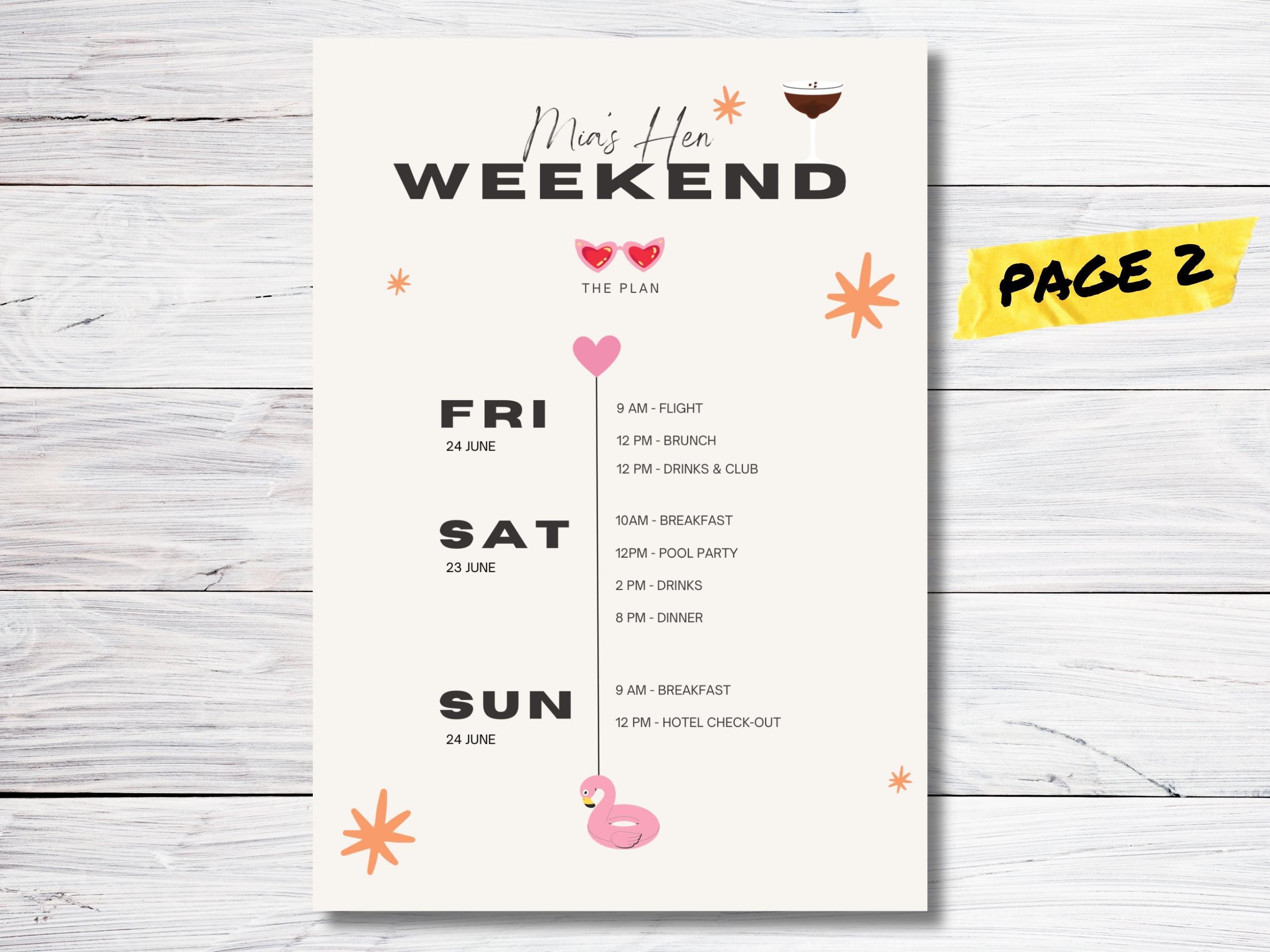 Ibiza Hen Party Itinerary Template: Editable Bachelorette Weekend ...