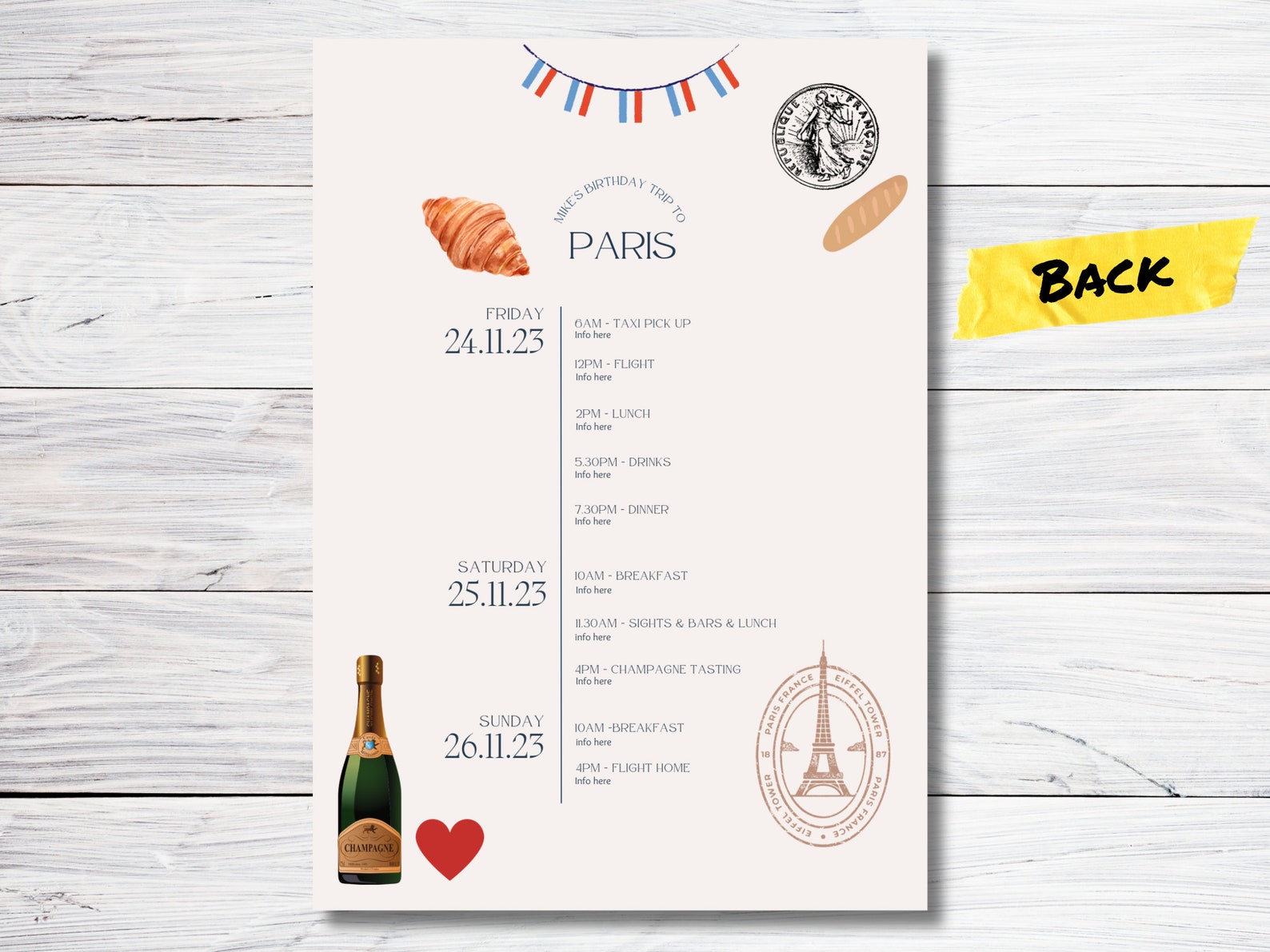 Paris Trip Itinerary, Birthday, Hen, Weekend Break, Editable Template ...