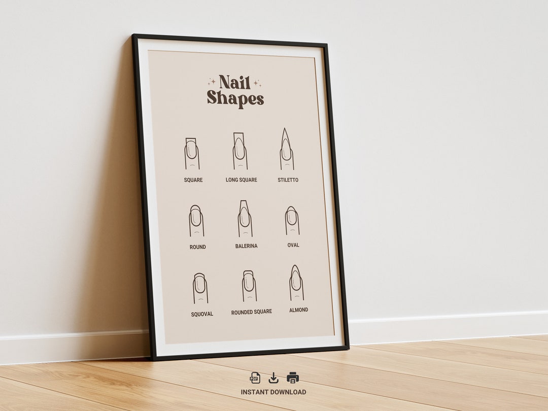 Nail Technician Salon Wall Poster Nail Shapes Guide Beige Beauty Decor ...