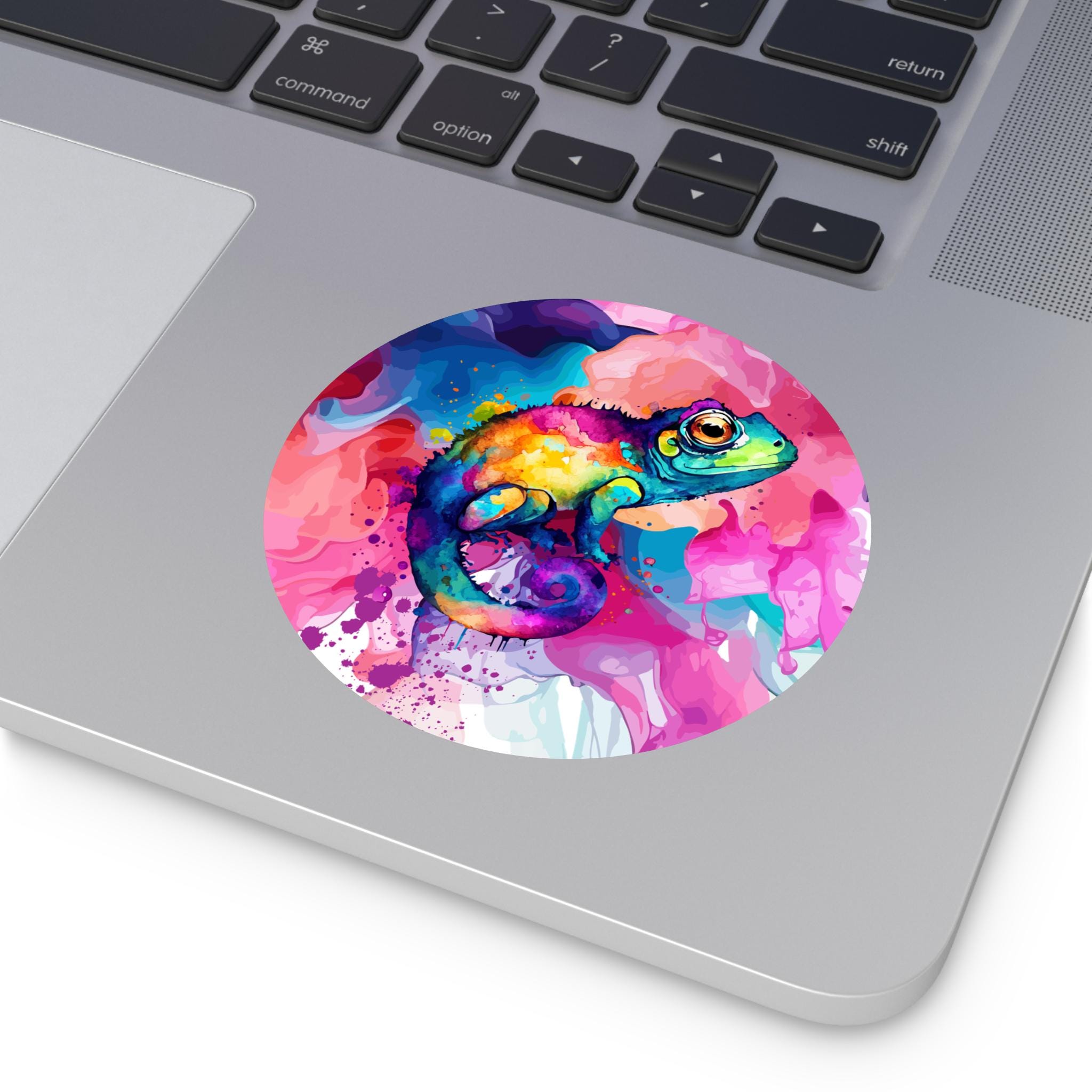 Round Vinyl Sticker, Watercolor Sticker, Colorful Chameleon Decal for ...