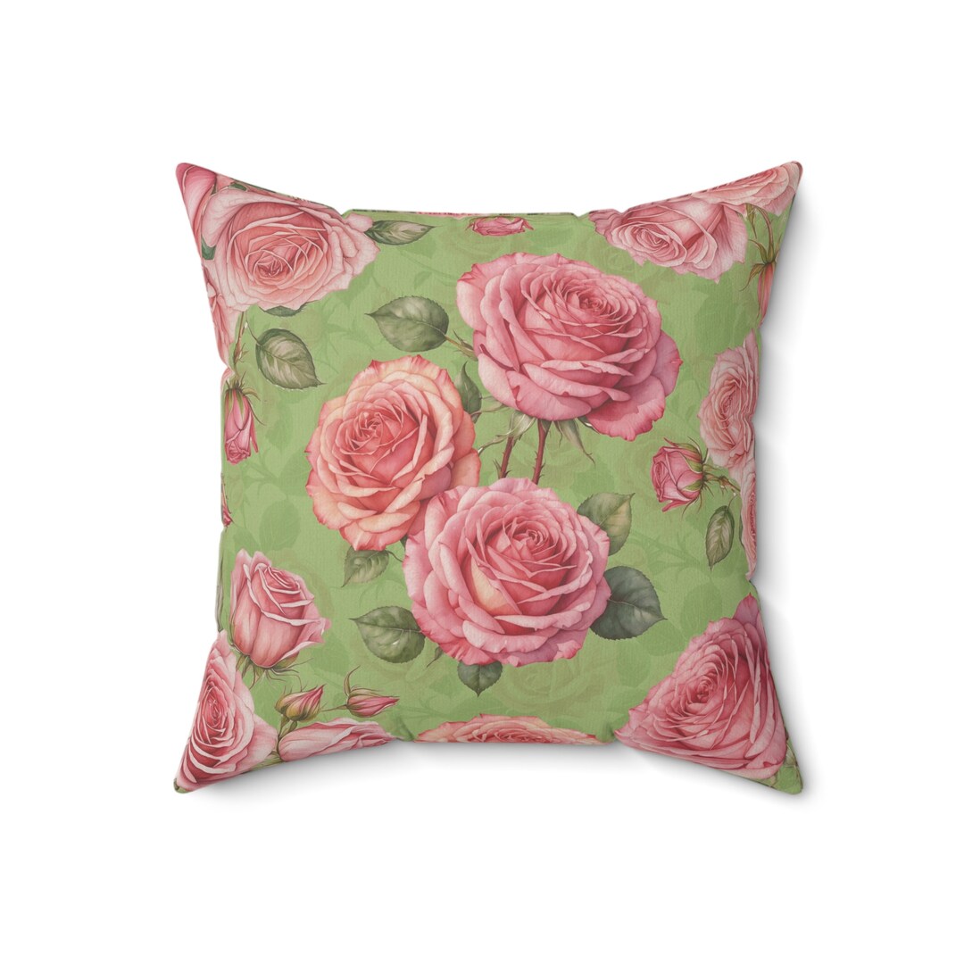 Garden Roses Flower Pillow, Pink Roses Floral Pillow, Soft Faux Suede ...