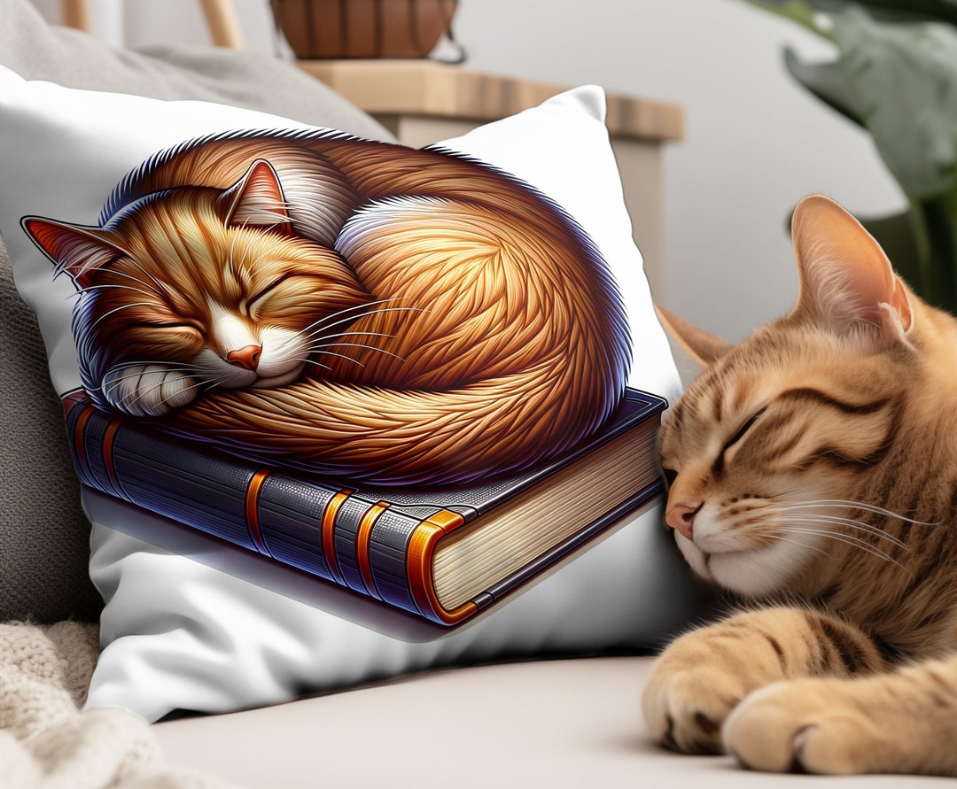 Sleeping Cat Pillow: Faux Suede Reading Nook Decor - Etsy