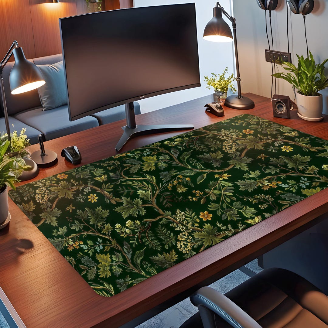 XL Forest Green Desk Mat: Botanical Home Office Decor (18x36 Inch) - Etsy