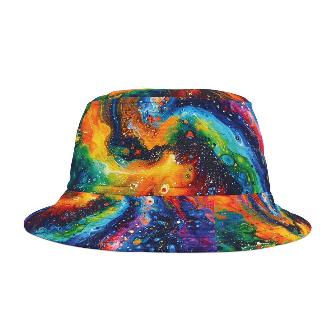 Neon Blacklight Rave Bucket Hat, Galaxy Paint Durable Polyester Bucket ...