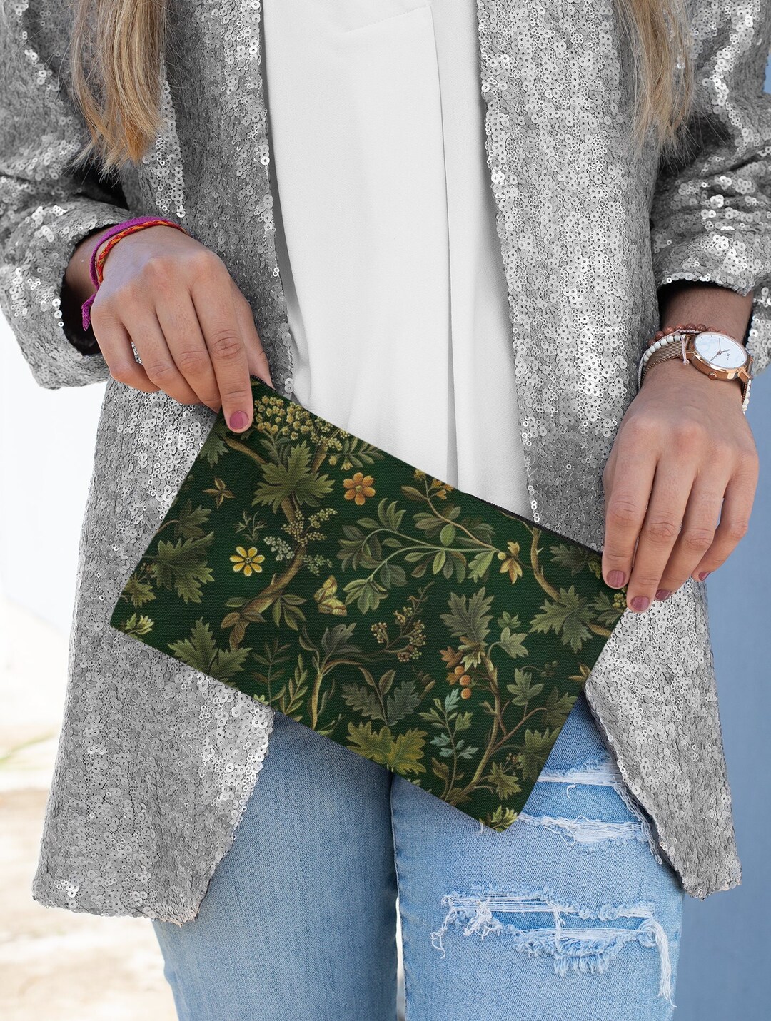 Dark Green Forest Leaf Accessory Pouch: Travel, Makeup, or Tarot Bag - Etsy