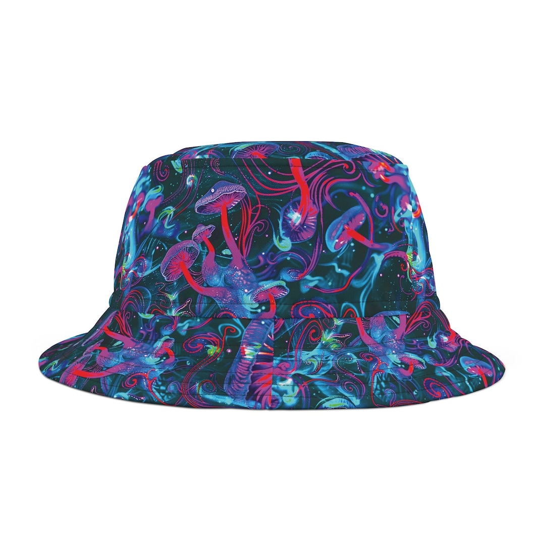 Neon Blacklight Mushroom Rave Bucket Hat, Fine Quality Durable ...