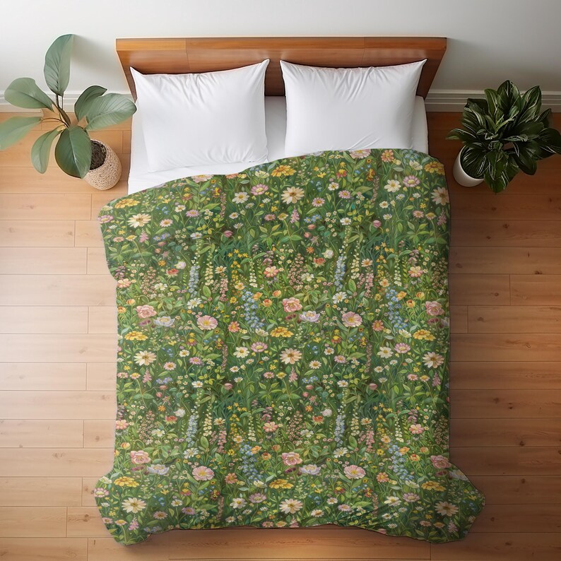 Cottagecore Duvet Cover — Lightweight 100% Microfiber, Spring Flower ...