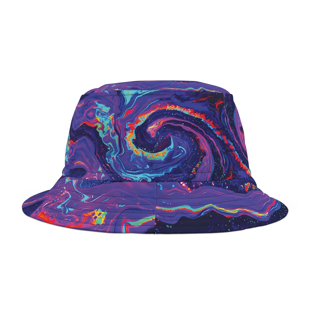 Neon Blacklight Rave Bucket Hat, Festival Hat, Blacklight Paint Swirl ...