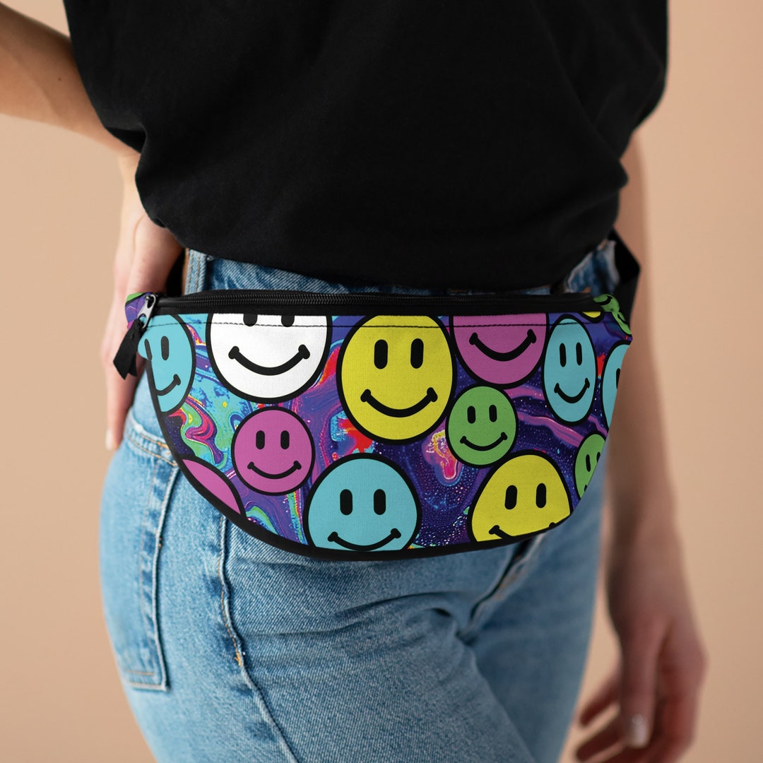 Neon Smiley Face Fanny Pack: Black Light Rave Belt Bag - Etsy