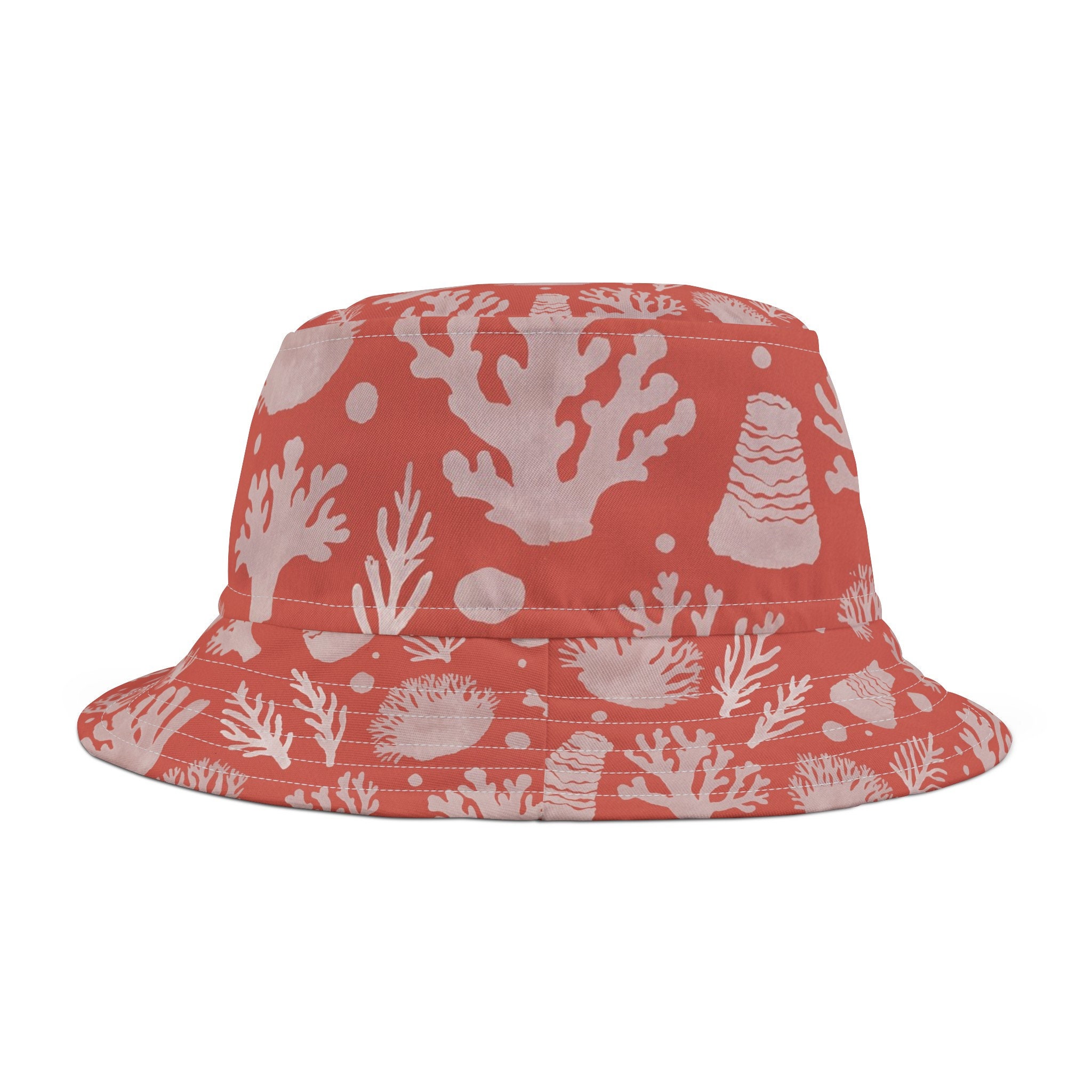 Coral Pattern Bucket Hat, Coral With White Corals Pattern Bucket Hat ...