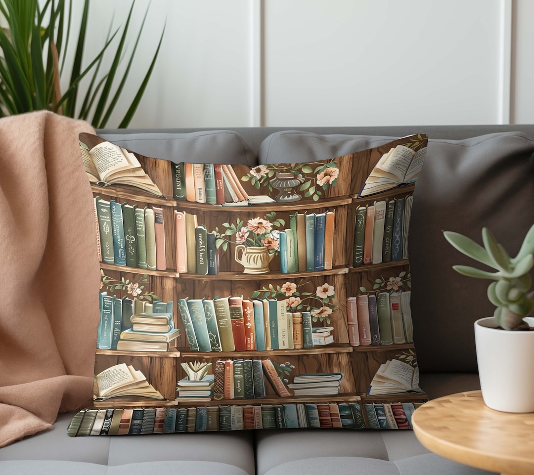 Cottagecore Bookshelf Book Pillow, Library Pillow, Book Lover Gift ...