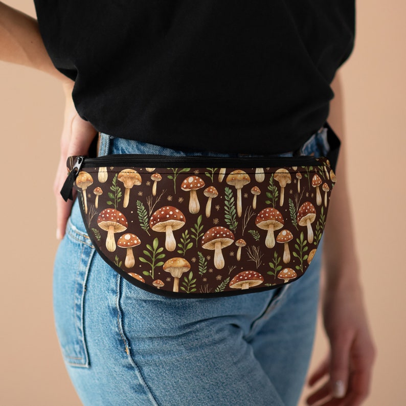 Cottagecore Mushroom Pattern Fanny Pack, Brown Mushroom Belt Bag, Red ...