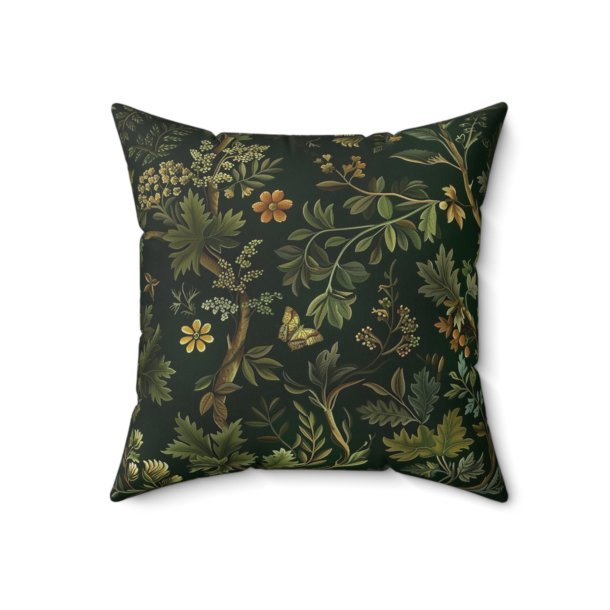 Dark Green Forest Leaf Throw Pillow Forestcore Fern Nature-inspired ...