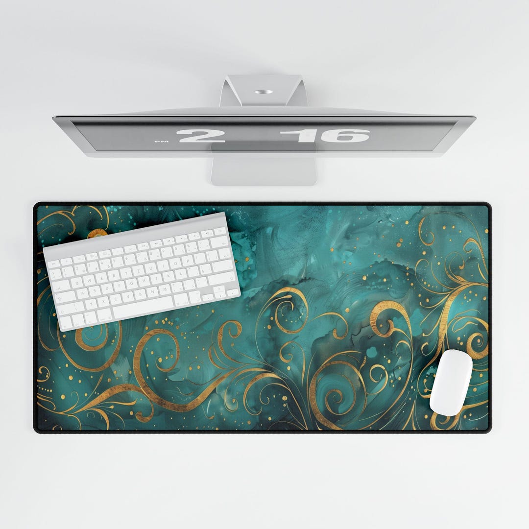 Teal and Gold Marble Deskmat, Desk Mat in 3 Sizes, Light Academia Desk ...