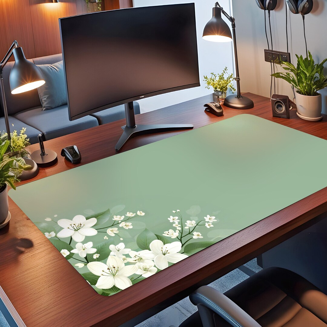 XL Desk Mat | Sage Green Deskmat 18x36 | Flowers Full Deskmat | Big ...