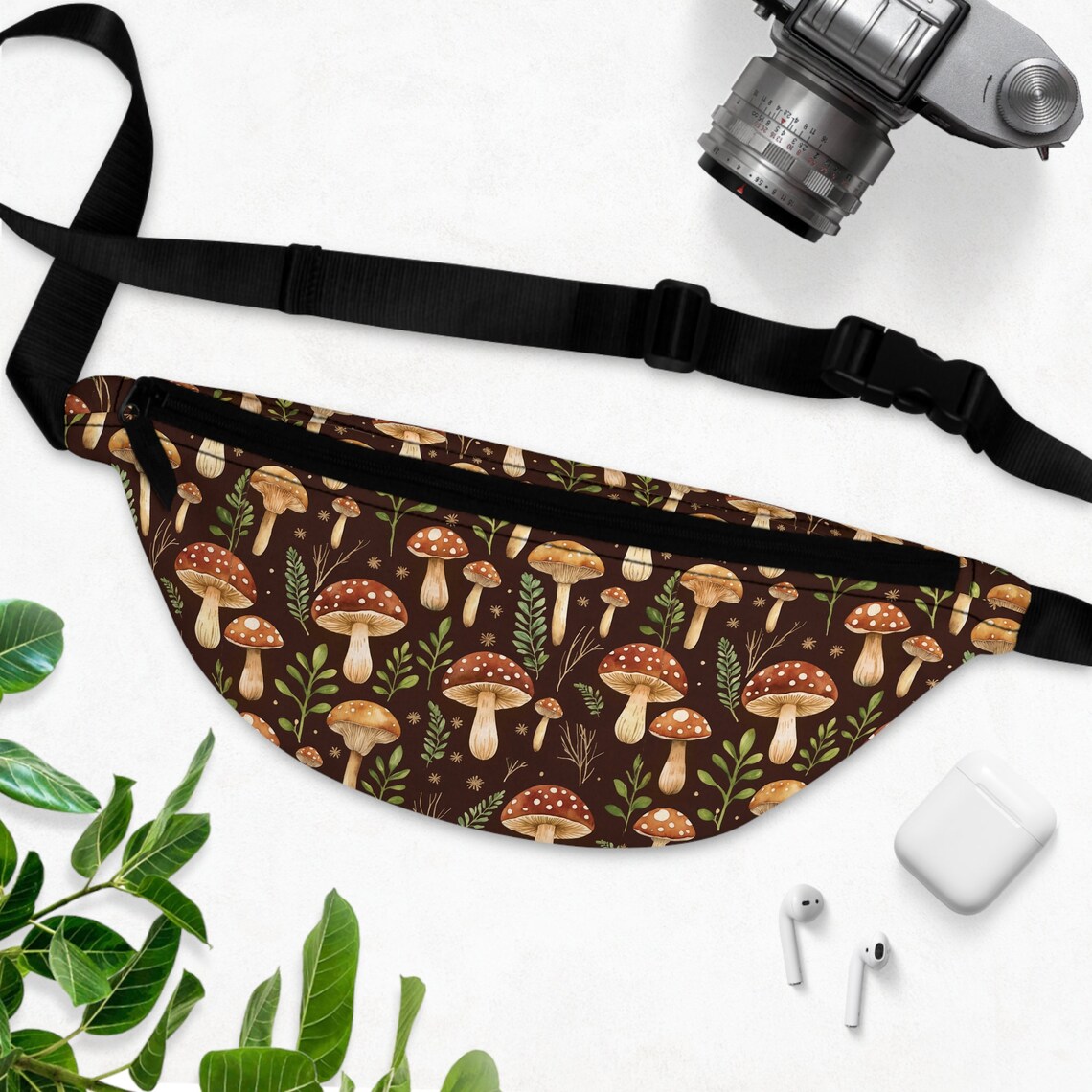 Cottagecore Mushroom Pattern Fanny Pack, Brown Mushroom Belt Bag, Red ...