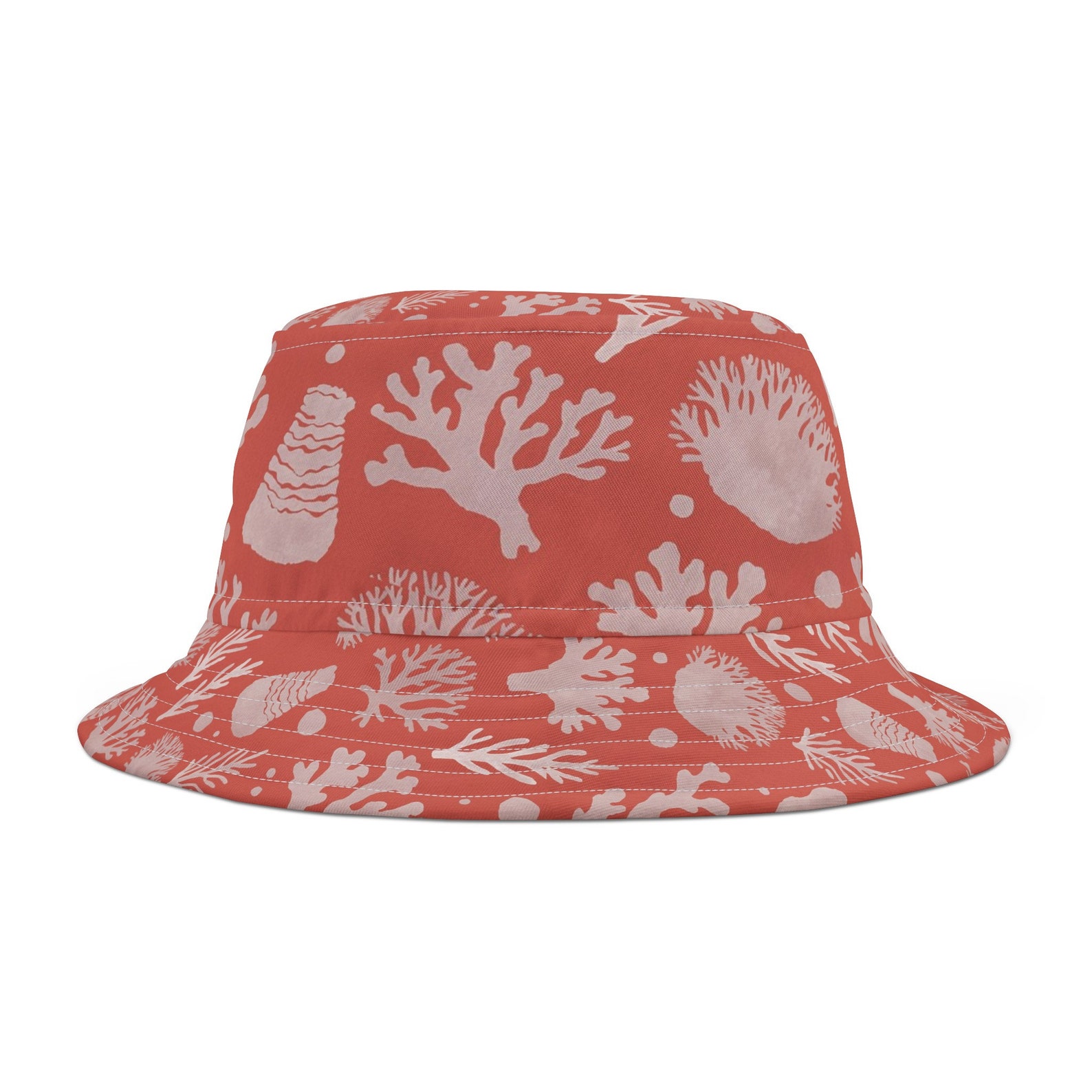 Coral Pattern Bucket Hat, Coral With White Corals Pattern Bucket Hat ...