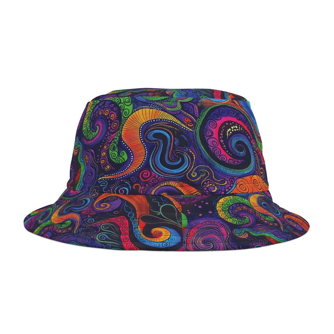 Trippy Neon Blacklight Rave Bucket Hat, Durable Polyester Bucket Hat ...