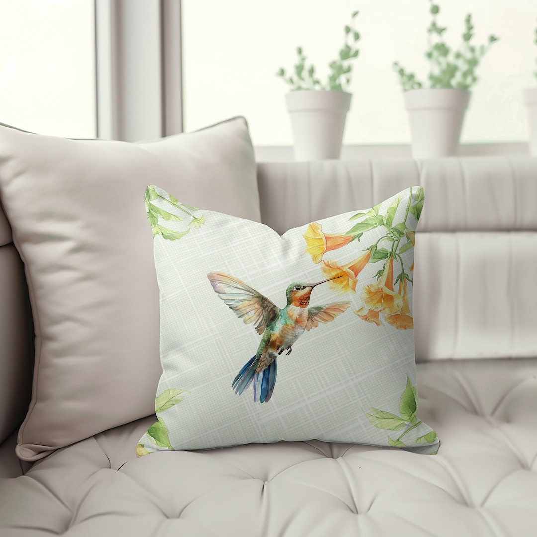 Whimsical Hummingbird Throw Pillow Nature Lover's Gift, Gift for Bird ...