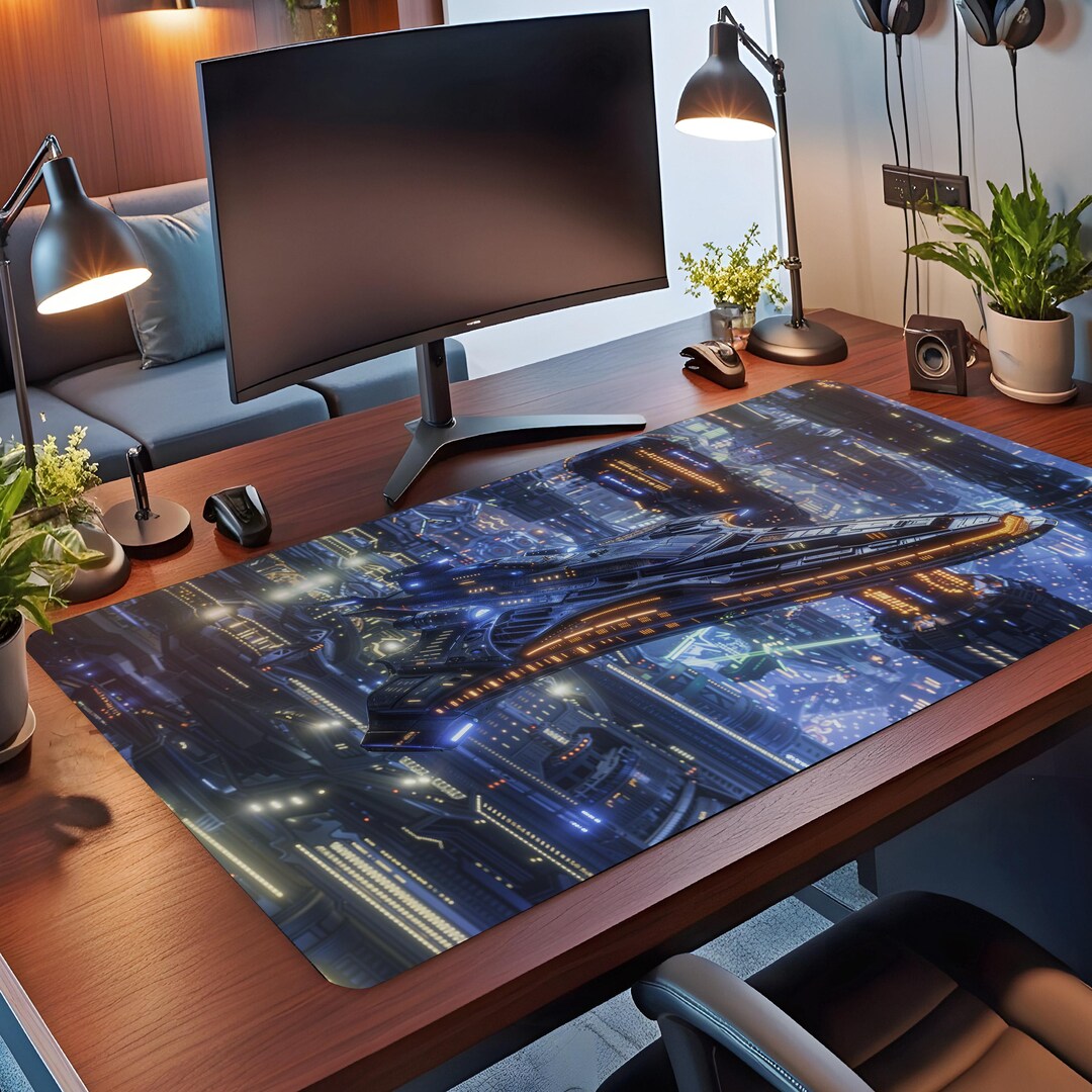 XL Desk Mat | Spaceship Big Deskmat 18x36 | Space Deskmat for Gaming ...
